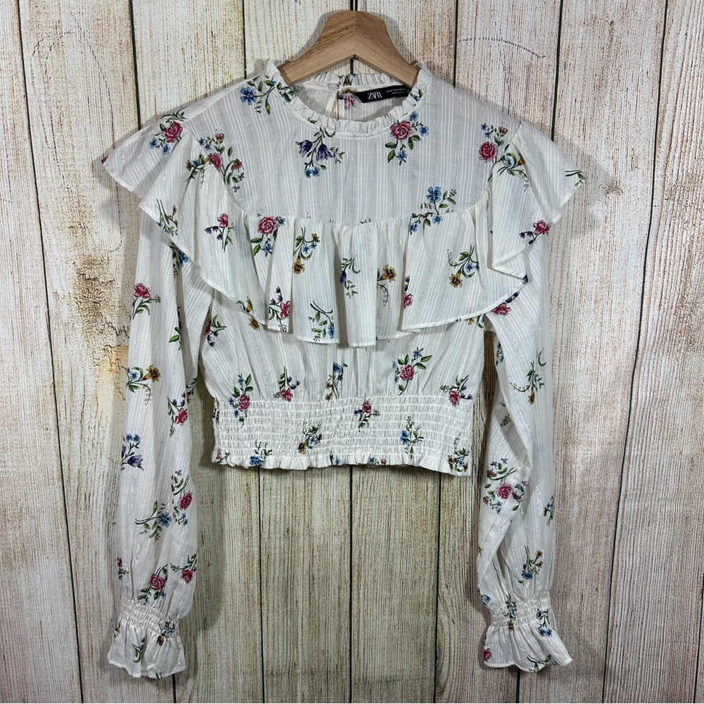 Zara Cottage Core Ruffle Cropped Long Sleeve Floral B… - Gem
